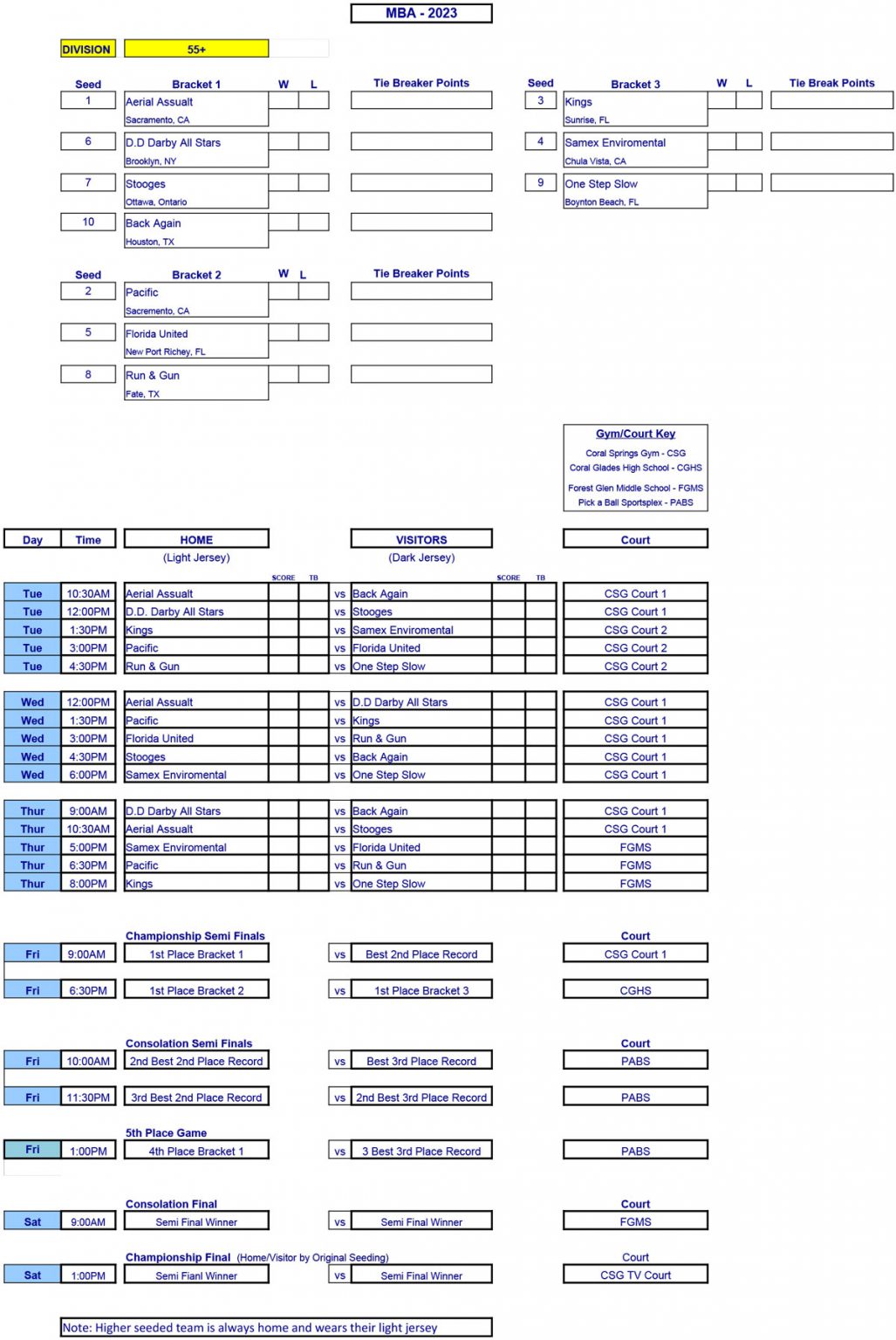 Division Schedules 2023 - Masters Basketball Association